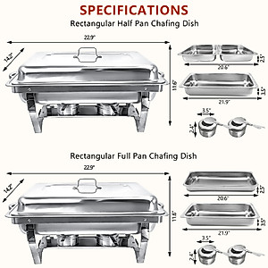 PRIJESSE Chafing Dish Buffet Set Stainless Steel Food Warmer Chafer Complete Set with Water Pan, Chafing Fuel Holder for Party Catering (4 Pack, Full Pan x2 + Half Pan x2)
