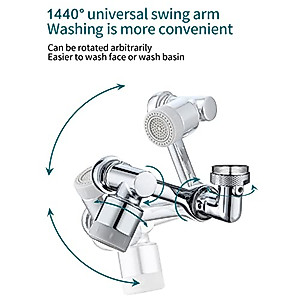 New Generation 1440° Universal Rotating Faucet Extender Aerator, Big Angle Robotic Arm Water Swivel Sprayer with 2 Water Outlet Modes for Face Washing Gargle Eyewash Kitchen Bathroom Sink