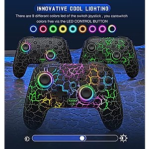 Gammeefy Switch Controller, Wireless Switch Pro Controller for Nintendo Switch/Lite/OLED, 9 Color Adjustable LED Switch Remote Compatible with PC/Android/IOS with Programmable Function
