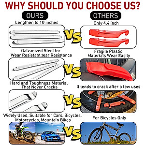 TIPIPARK 3 Pcs Bike Tire Levers - Motorcycle Tire Spoons Iron Set Dirt Bike Tire Changing Tools 10" Lengthen Premium Stainless Steel Repair Tube for Motorcycles Electric Bicycles Mountain Dirtbike