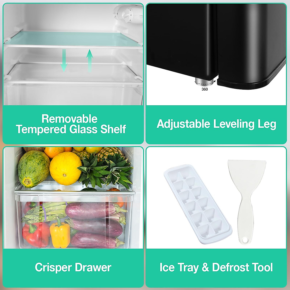 Kndko Compact Refrigerator 3.2 CU.FT. Fridge with Freezer - Dual Door Fridge - Adjustable Temperature, Energy Saving - Retro Refrigerator (Black)