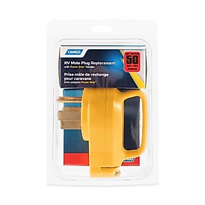 Camco Power Grip Camper / RV Replacement Plug - Attach 50 Amp Plug to Existing RV Extension Cord - Features 50 Amp RV Plug (NEMA 14-50P) & Ergonomic Designed Handle - Rated 125-250V/12,500W (55255)