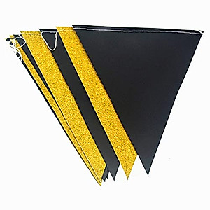 MerryNine Triangle Flag Bunting Banner, 3 Pack 30 Feet Vintage Style Pennant Banner for Wedding, Baby Shower, Event & Party Supplies 45pcs Flags (Triangle Flag - Black Gold Glitter)