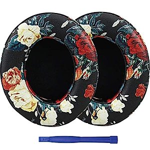 Beats Studio 3 Ear Pads, BUTIAO Replacement Protein Leather Earpads Memory Foam Ear Cushion Cups Repair Parts for Beats Studio 3 Studio 2 Wireless Wired Headphones by Dr.Dre - Black Floral