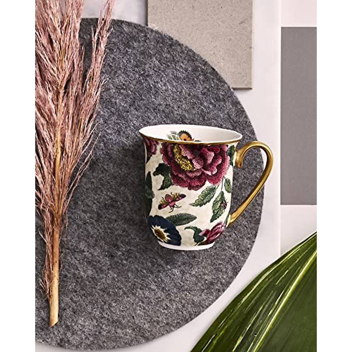 Spode Creatures of Curiosity Collection Cream Floral Coffee Mug, 12 Ounce, Gold Rim and Handle, Made of Fine China, Mugs for Coffee, Tea Cup, Hand Wash