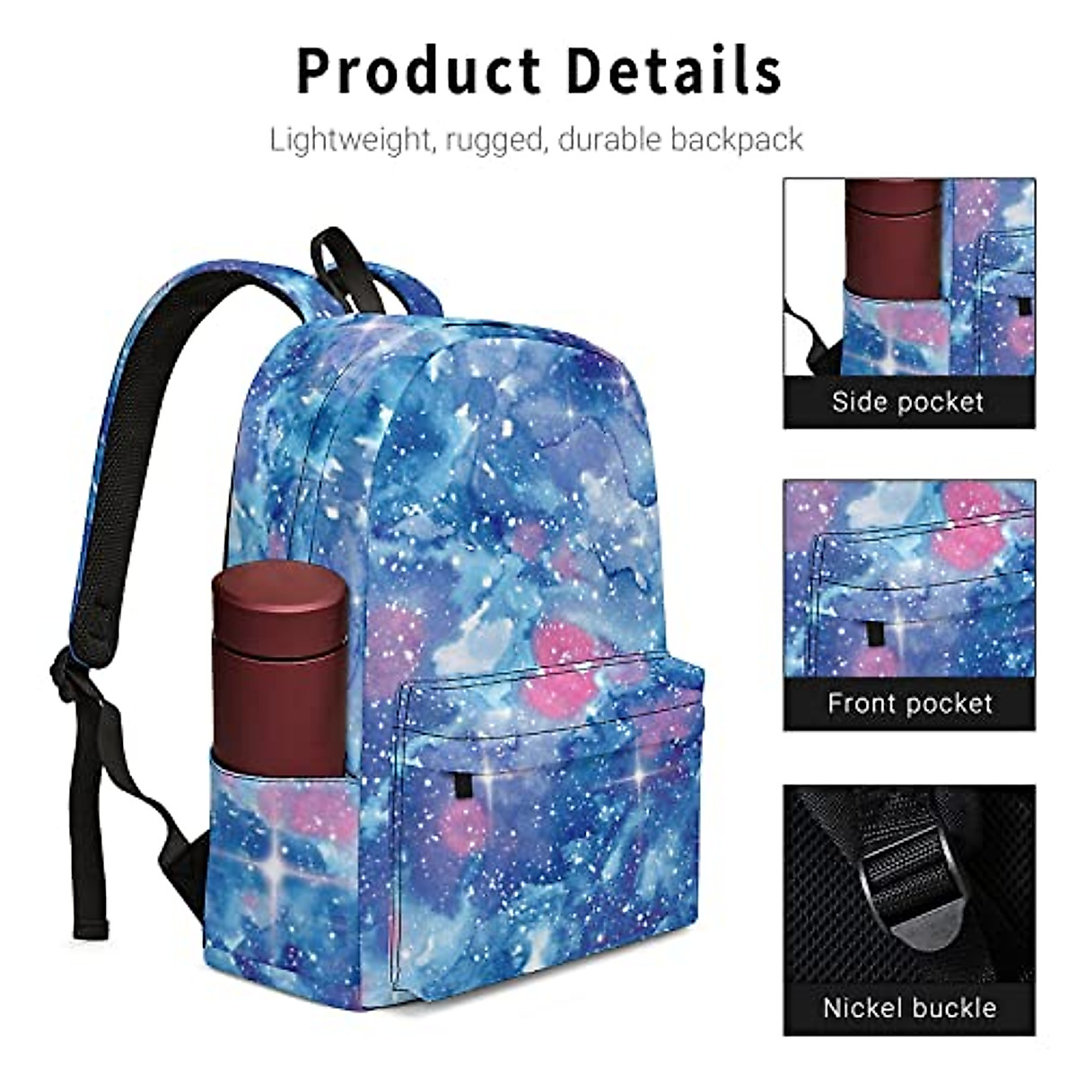 Blue Galaxy Backpack, Lightweight Galaxy Bookbag, Outdoor Work Travel Laptop Shoulder Bag, Durable Daypack for Boys Girls Teens Women (Galaxy)