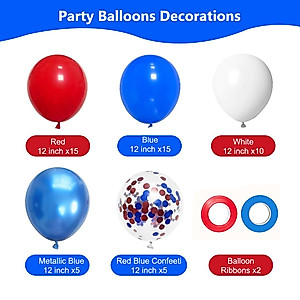 Red White and Blue Balloons, 50pcs 12 Inch Red Blue Latex Balloons Red White Blue Party Balloons for 4th of July Independence Day Patriotic Nautical Baseball Graduation Birthday Decoration