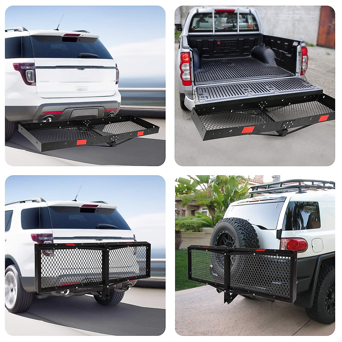 LUCKYERMORE 60x20x3 Heavy-Duty Tray Hitch Cargo Carrier with Cargo Net, 500lbs Capacity, Foldable Design, Easy Assembly, Universal Fit for SUVs, Trucks