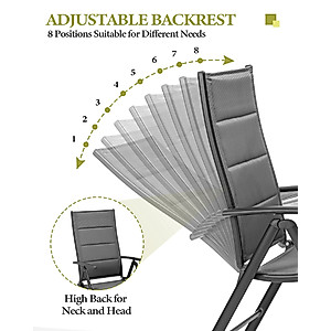 Crestlive Products Folding Patio Chairs Set of 4, Aluminium Outdoor Folding Chairs with Soft Cotton-Padded Seat,Adjustable High Backrest for Camping, Garden, Backyard