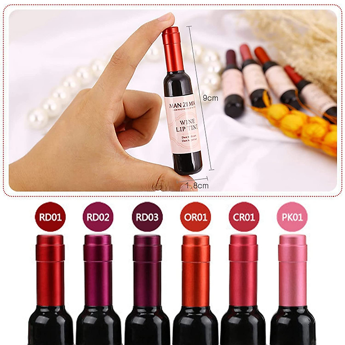 JHSLCHA Lip Gloss, Wine Lip Tint 6 Colors, Long Lasting Waterproof Lip Gloss Set, Matte Liquid Lipstick Set for Girls and Women