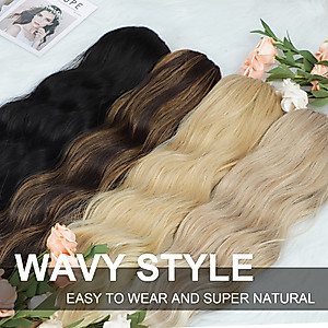 FREEMEIGE Drawstring Ponytail Extension Long Body Wavy Black Ponytail Extension for Women Synthetic Hair Ponytail Extension Clip in 26 Inch Ponytail Hairpiece for Daily Use (26Inch Natural Black)