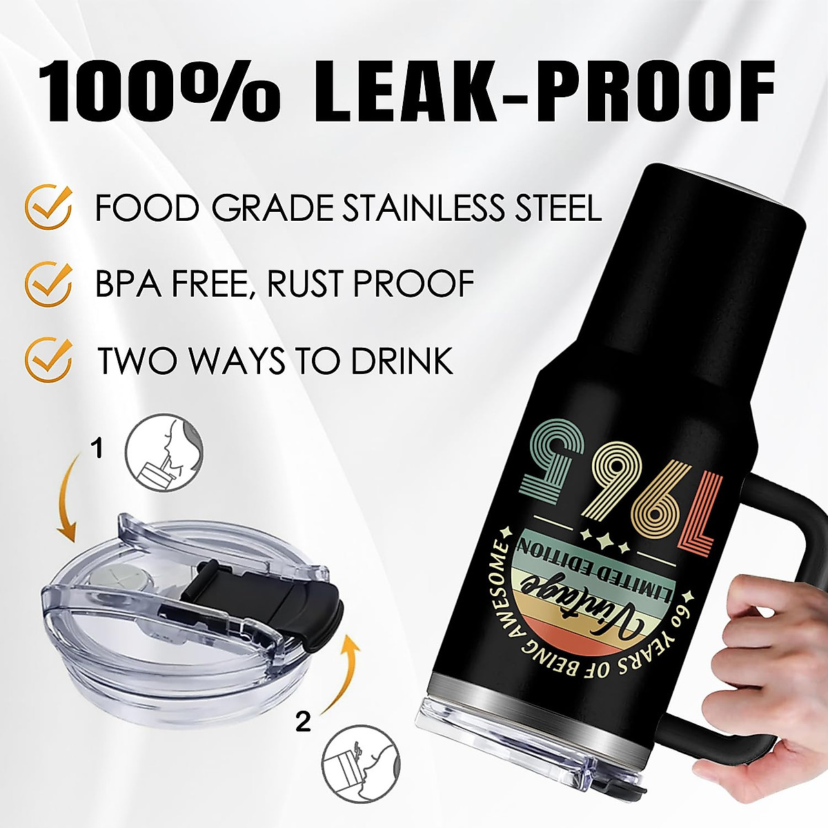 60th Birthday Gifts for Men/Women, Vintage 1965 Birthday Insulated Tumbler 40oz, 1965 Birthday Gifts for Men, Birthday Gifts for Men Turning 60 Year Old Gifts For Men Him Friend Husband Dad Grandpa