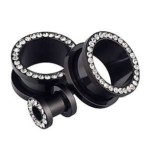 Stuppendux 4Pairs Stainless Steel with Zircon Double Flared Ear Gauges Tunnels Plugs Flesh Expander Earrings Body Piercing Jewelry Set for Women Men 5/8" 16mm