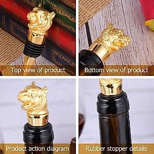 Hemoton Vintage Metal Wine Bottle Champagne Stopper Zodiac Signs Tiger Head Shaped Wine Caps Sealers Preservers Saver Wine Bottle Seal Plug for Wedding Bar Party