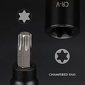 EMENTOL 25PCS Torx Bit Socket Set-Torx and External Socket Set, 1/4", 3/8" and 1/2" Drive, CR-V & S2, 13 Star Socket Bits and 12 Female E-Torx Sockets