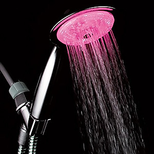 Luminex by PowerSpa 7-Color 4-Setting LED Handheld Shower Head with Air Jet LED Turbo Pressure-Boost Nozzle Technology. 7 vibrant LED colors change automatically every few seconds