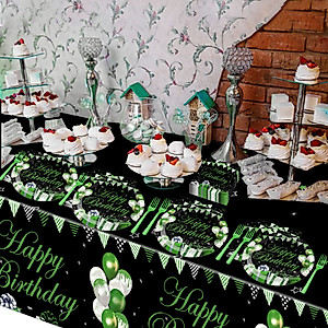 Green Happy Birthday Party Supplies Green Silver Black Party Tableware Includes Confetti Sprinkles Plates Napkins Fork and Green Birthday Tablecloth for Birthday Parties Decorations Set Serve 20