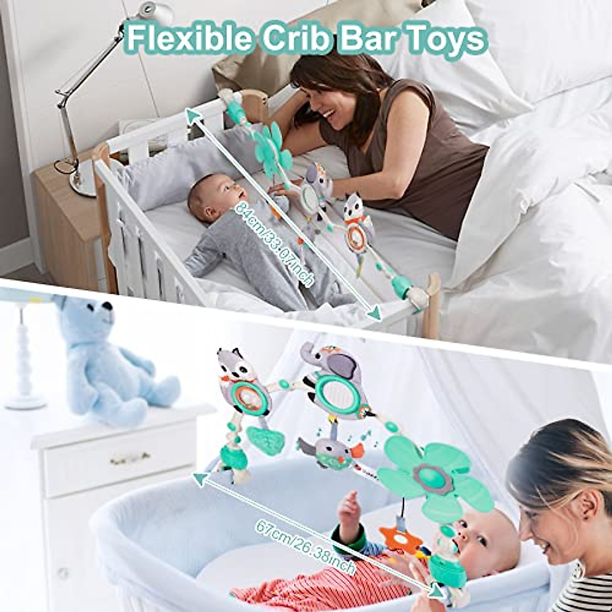 Baby Stroller Arch Toy: Baby Crib Mobile Musical Animal Toys, Foldable Travel Car Seat Toy Activity Arch for Bouncers Pram, Newborn Sensory Toy 0-24 Months Infant Boys Girls Sleep, Elephant