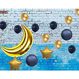 InBy 15pcs Navy Blue and Gold Moon Balloon Sky Night Moon Star Theme Balloon Party Decoration Baby Boy Girl Shower Wedding Birthday 36" Moon Foil Mylar Balloon 18" Start Balloon 12" Latex Balloon Kit