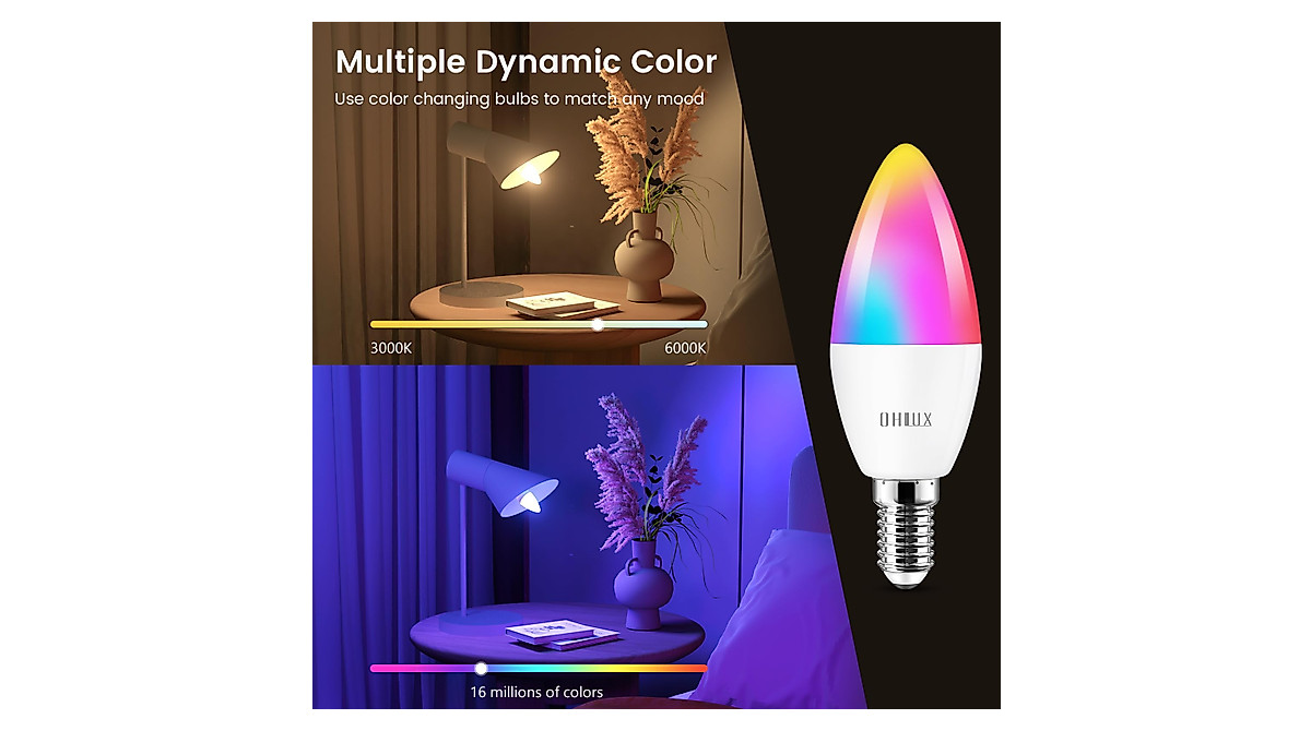 OHLUX Smart Candelabra LED Bulbs - Colorful & Voice Controlled