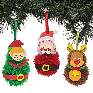 Baker Ross AR752 Christmas Pom Poms Ornament - Pack of 3, Creative Christmas Art and Craft Supplies for Kids to Make and Decorate