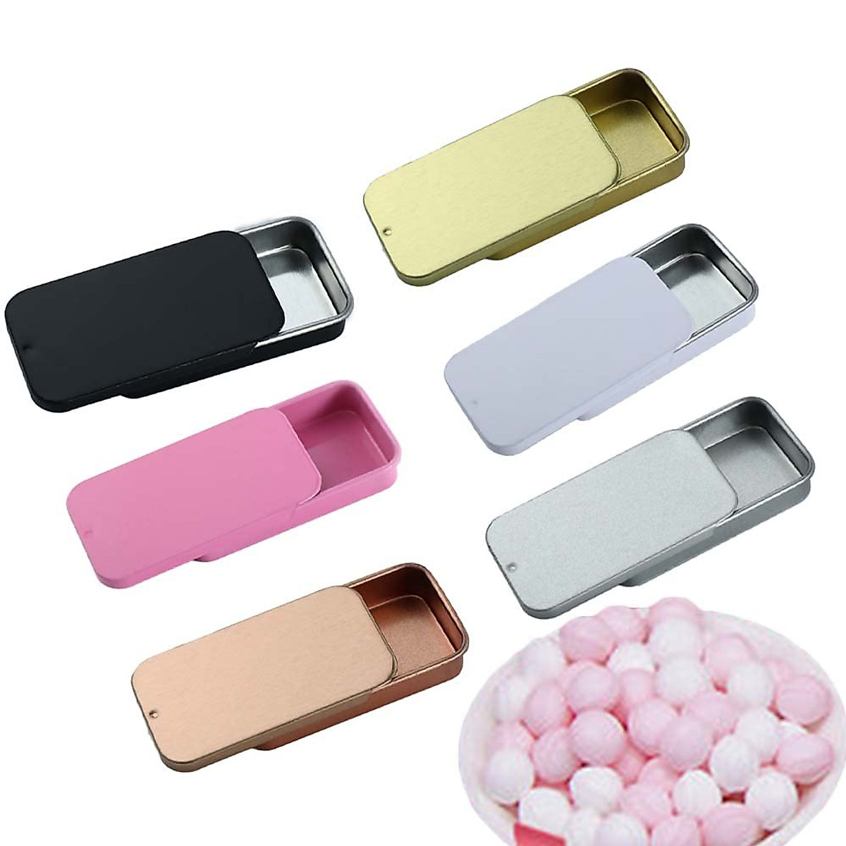 6 Pcs Mini Rectangular Storage Box,Tinplate Push-Pull Box,Slide Top Tin Containers,Metal Containers,2.36x1.34x0.43inch