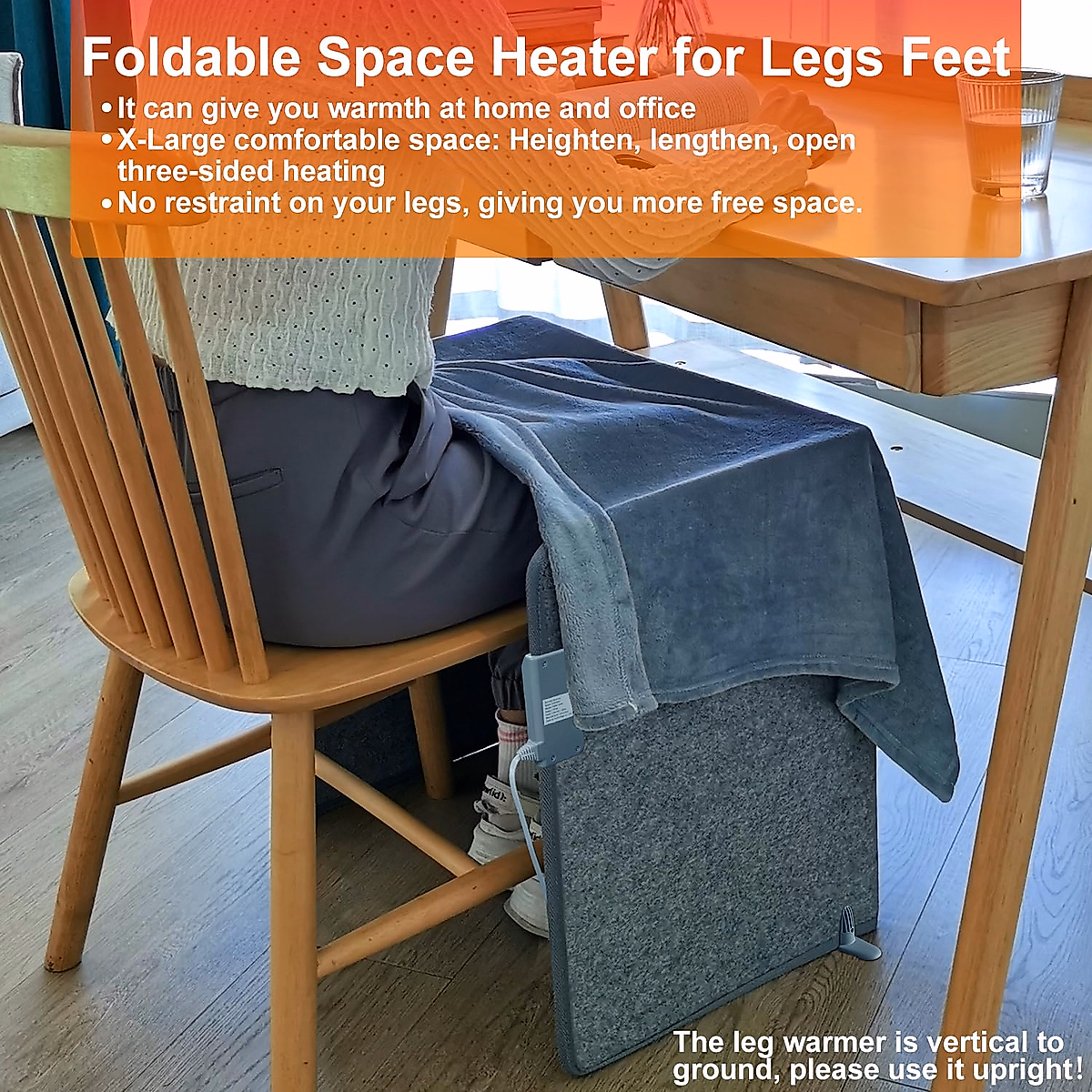 Foldable Leg Warmer With Soft Blanket, Under Desk Leg Foot Knee Heater 235W, Small Personal Space Heater, Overheat Safe Protection, Timer, Quiet, Easy Setup, for Home Office