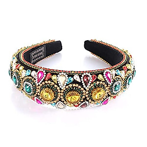 Rhinestone Padded Headband Baroque Crystal Embellished Hairbands Colorful Beaded Headbands Fashion Bejewelled HairHoop Accessory for Women Girls