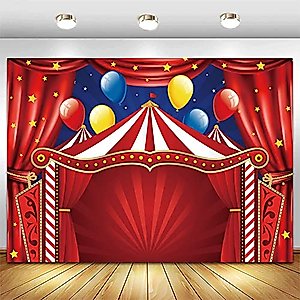 Red Circus Carnival Backdrop Curtain Stars Photo Background 7x5ft Newborn Baby Shower Banner Supplies for Children Big Top Circus Themed Birthday Party Photography