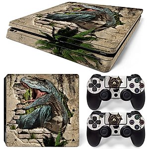 ZOOMHITSKINS Compatible with PS4 Slim Skin, Dinosaur T rex World Prehistory Reptile, Durable & Fit, 3M Vinyl, Made in The USA
