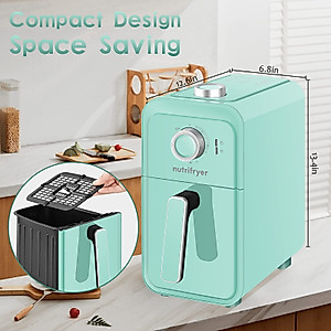 nutrifryer Air Fryer, 4Quart Air Fryer with Grill and Recipe Instructions, Small and Compact Design, 50Pcs Custom Parchment Paper Liners, Non-Stick Basket, 1400W, Aqua
