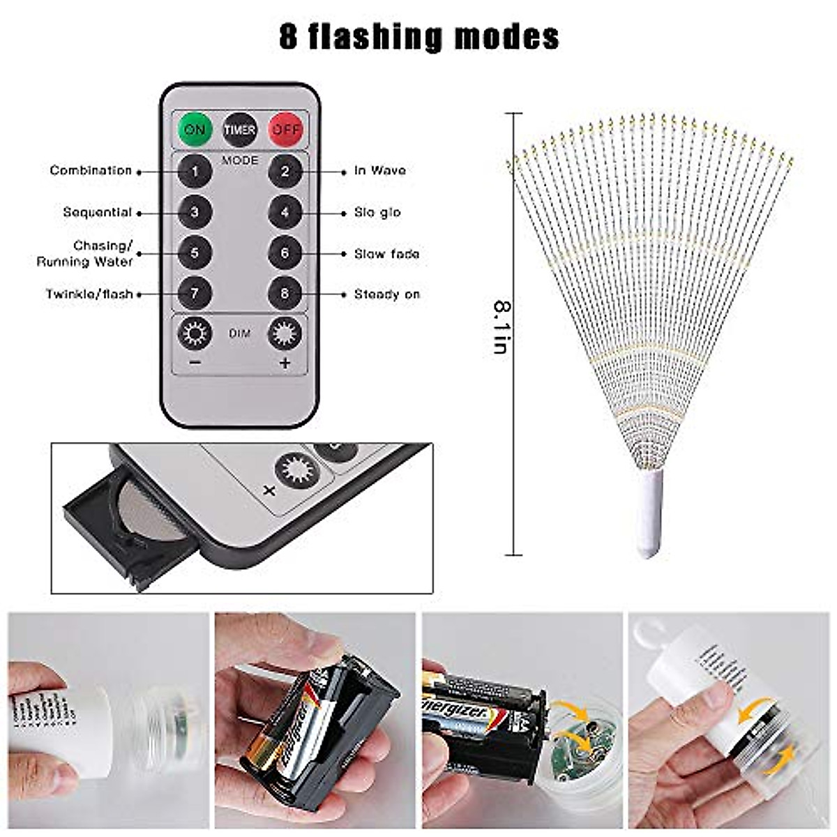 4Pack 200LED Starburst String Lights Christmas Light Copper Wire Battery Operated Hanging Fairy Patio Light with Remote Wedding Christmas Decorative Lights White Dandelion Lights for Party Garden