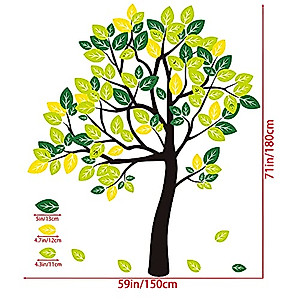 RW-2882 Giant Green Tree Wall Decals Big Tree Branches Leaf Wall Stickers DIY Removable Large Leaves Family Phote Art Wallpaper Decor for Kids Women Bedroom Living Room Nursery Office Home Decoration