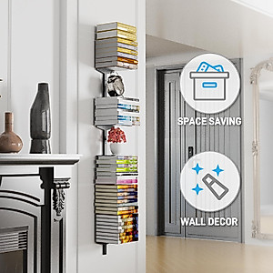 DuvinDD 8-Tier Floating Tree Bookshelf for Wall Mounted, Industrial Metal Vertical Spine Book Tower, Hanging Bookshelf Home Office Book Storage Shelves for Wall, 4 Pack