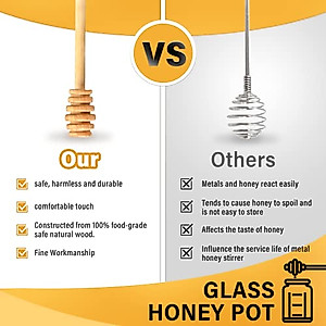 GIVAMEIHF16oz Honey Pot ,Glass Honey Jar with Dipper Stick-Extra Mason Jar Honey Dipper Lid,Glass Honey Dispenser,Honey Containers with Wooden Honey Dipper,Honey Holder,Honey Containers with Dipper,Honey Jar for Storing and Dispensing Honey,For Thank You