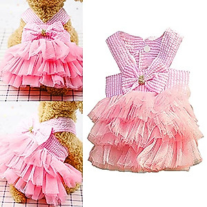 Girl Puppy Clothes Small Dog Pet Mesh Dresses Dog Skirt Stripe Bubble Lace Puppy Striped Fashion Princess Dress Pet Clothes Outfits for Dogs Boy
