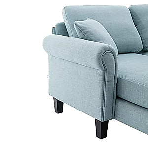 Sectional Sofa Set, Modern U-Shaped Convertible Sectional Couch with Chaise and Movable Ottoman, Velvet Upholstered Accent Sofa with Solid Wood Legs and Thick Cushion for Living Room (Light Blue)