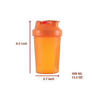 ANNAKIKI Shaker Bottle Protein Shakes and 16-Ounce/400ML Shaker Bottle with Wire Whisk Balls,Free of BPA plastic (Orange+Green(2PCS))