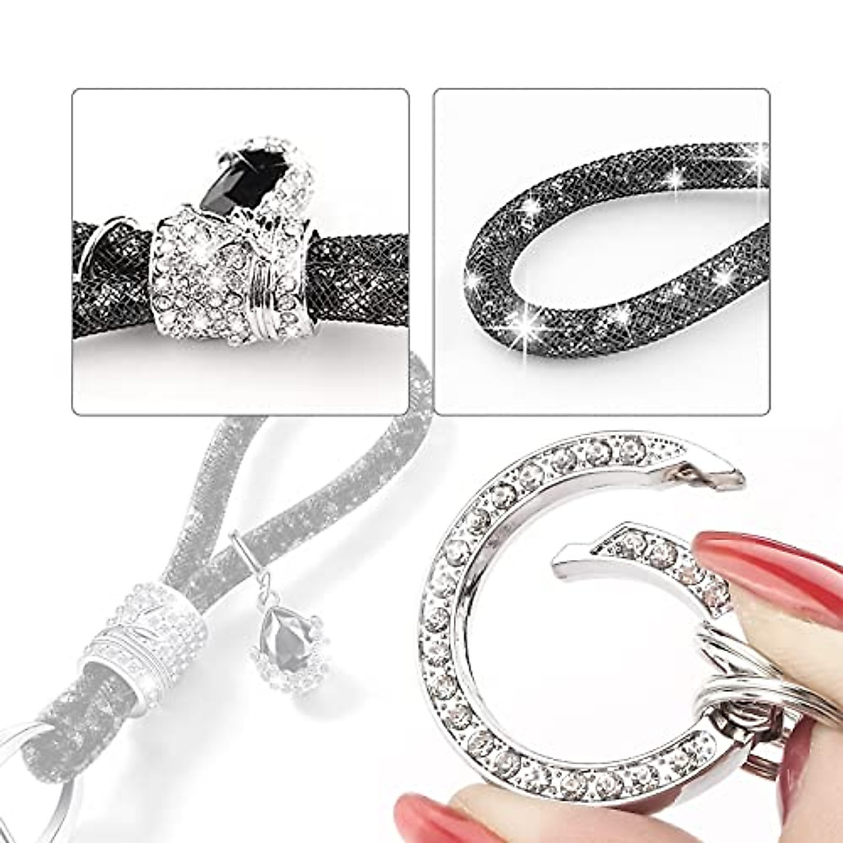 Jawmoy Pack-1 Bling Car Keychain, Rhinestones Keychain Accessories, Metal Crystal Key Chain Ring (Black)