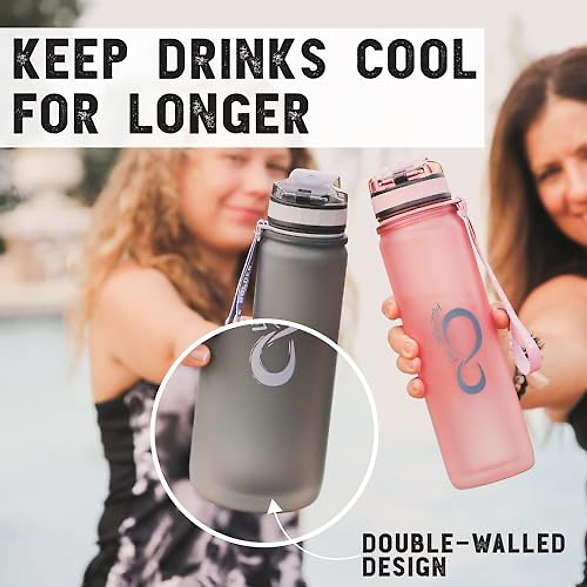 Live Infinitely 24 oz Water Bottle with Time Marker - Insulated Measured Water Tracker Screen - BPA Free Gym Water Bottle - Locking Flip Top Lid, Rubberized (Emerald, 24oz)