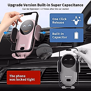 Upgraded Wireless Car Charger Mount, BENBOAR 15W Fast Charging Car Phone Holder Mount, [Smile] Cute Smart Auto-Sensing Phone Holder Car Air Vent Stand for iPhone Samsung Google LG etc Smartphones,Pink