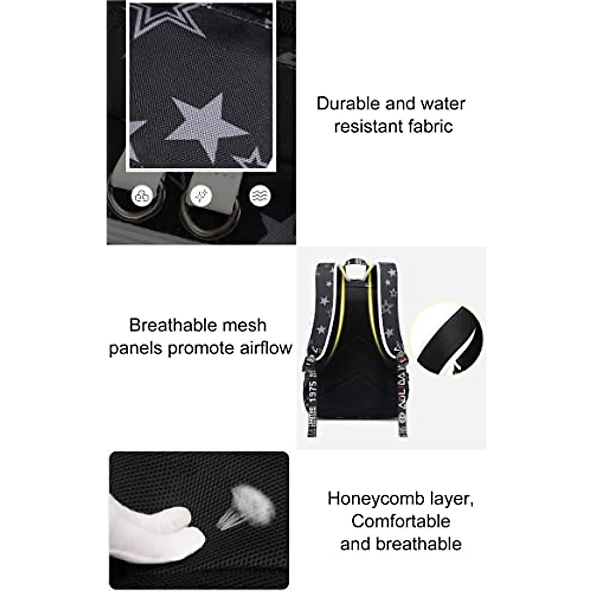 JiaYou Boys Junior Middle School Backpack Men USB High Middle School Laptop Bag Stars Pattern Casual Daypack(Color E,22 Liters)