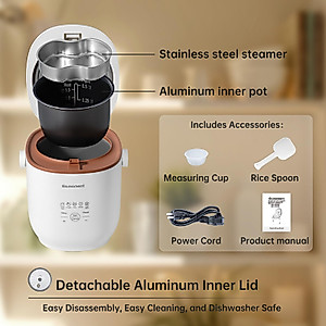 Brown Mini Rice Cooker Small 1 Cup-2 Cup Non-Stick Coated Insert Food Steamer Kitchen Appliances Includes Vegetable Steamer (Mini Rice Cooker-Brown)