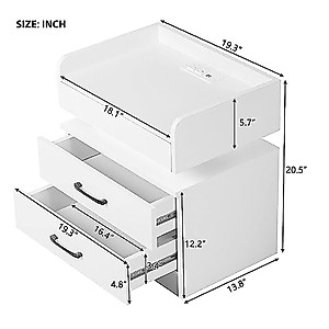 BKEKM Nightstands Nightstand Led Lights End Table MDF Bedside Table USB Ports Remote Control 2 Drawers Bedside Cabinet Home Bedside Dresser Well Made