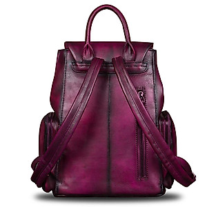 IVTG Genuine Leather Backpack for Women Vintage Real Leather Rucksack Fashion Backpack Purse Daypack Bag High Capacity (Purple)