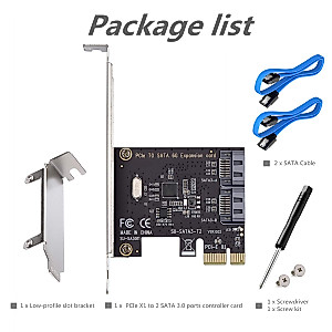 MHQJRH PCI Express SATA 3.0 Controller Card, 2-Port PCIe to SATA III 6GB / s Built-in Adapter Converter, PCI-E to SATA 3.0 Disk Array Card，with Small Bracket and 2 SATA Cable Support SSD and HDD