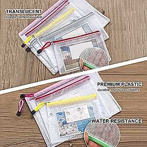 Sooez 20 Pack Plastic Zipper Pouches, 9 Sizes(Super Large A3 Included) Waterproof Mesh Zipper Bag, Zipper Mesh Pouch Plastic Document Pouch Organization Bag for School Office Home Travel Organize