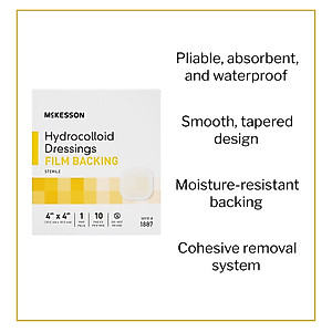 McKesson Hydrocolloid Dressing, Sterile, Film Backing, 4 in x 4 in, 10 Count, 1 Pack