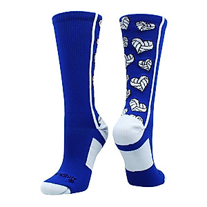 MadSportsStuff Crazy Love Volleyball Hearts Crew Socks (Royal/White, Large)