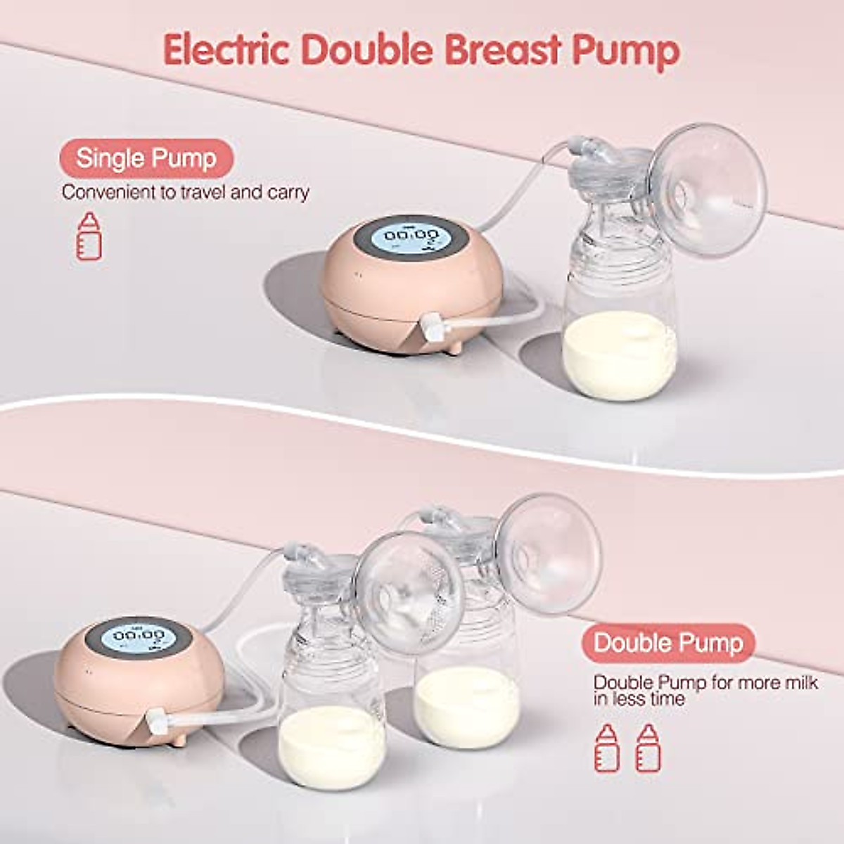 Breast Pump, BabyKing Electric Breast Pump with 3 Modes & 15 Levels, Pain Free Strong Suction Power, Ultra-Quiet Rechargeable for Travel & Home